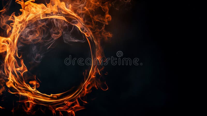 Glowing Neon Flame Creates Circular Pattern on Dark Background ...
