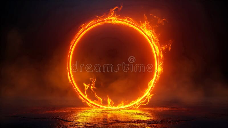 Glowing Neon Flame Creates Circular Pattern on Dark Background ...