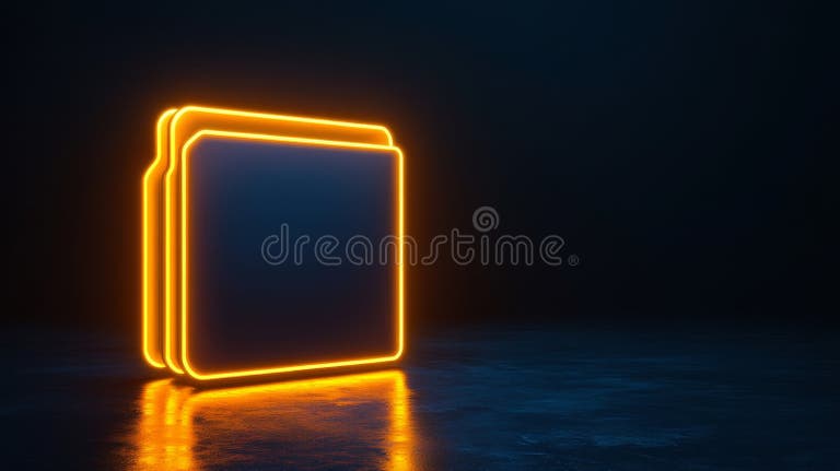 Glowing Neon Folder Icon in Dark Blue Digital Space. Stock Photo ...