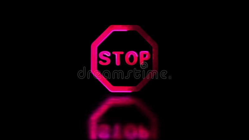 Glowing Neon Frame Effect Looping Stop Sign Symbol, Black Background ...