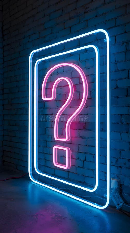Glowing Neon Frame with Question Mark Against Dark Wall, Adding Modern ...