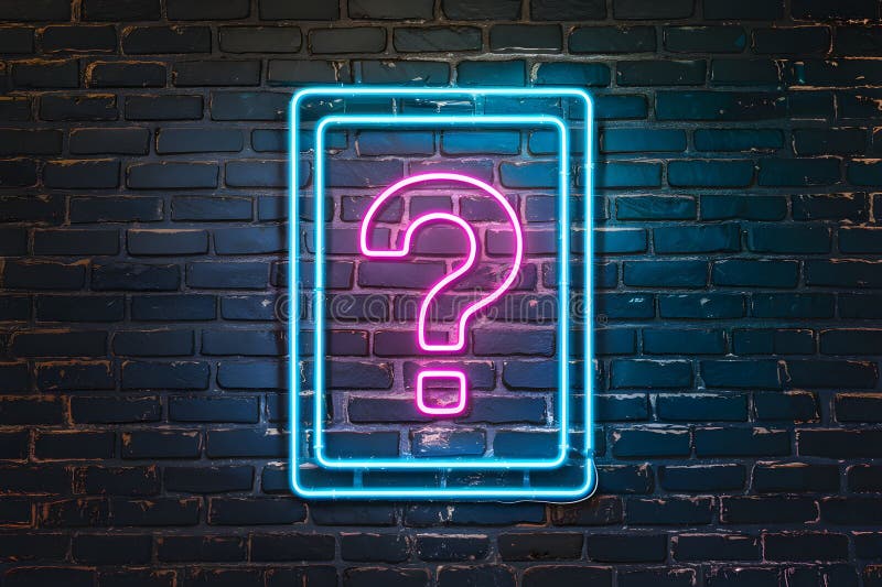 Glowing Neon Frame with Question Mark Against Dark Wall, Adding Modern ...