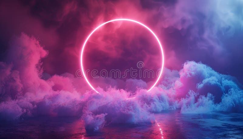 Glowing Neon Futuristic Circle on Smoky Background Stock Illustration ...