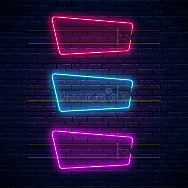 Glowing Neon Geometrical Frames. Neon Light Banners Set. Realistic Glow ...