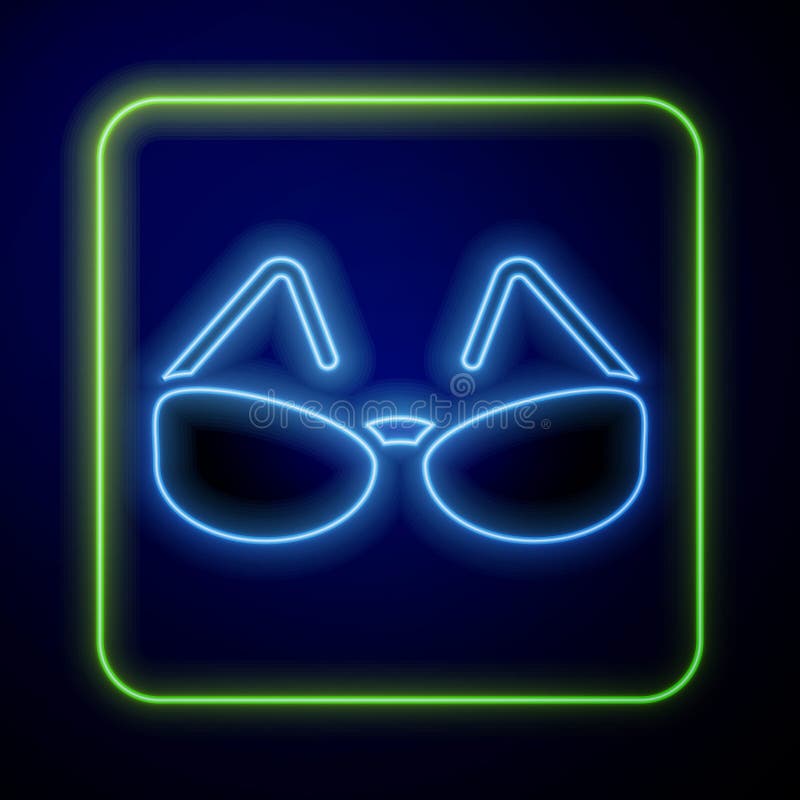 Glowing Neon Glasses Icon Isolated On Blue Background Eyeglass Frame Symbol Stock Illustration