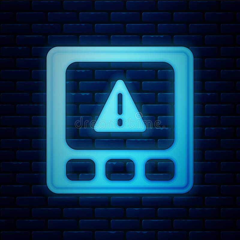 Glowing Neon Gps Device Error Icon Isolated on Brick Wall Background ...