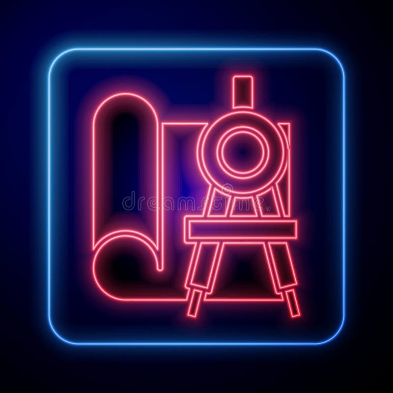 Glowing Neon Graphing Paper for Engineering and Drawing Compass Icon ...