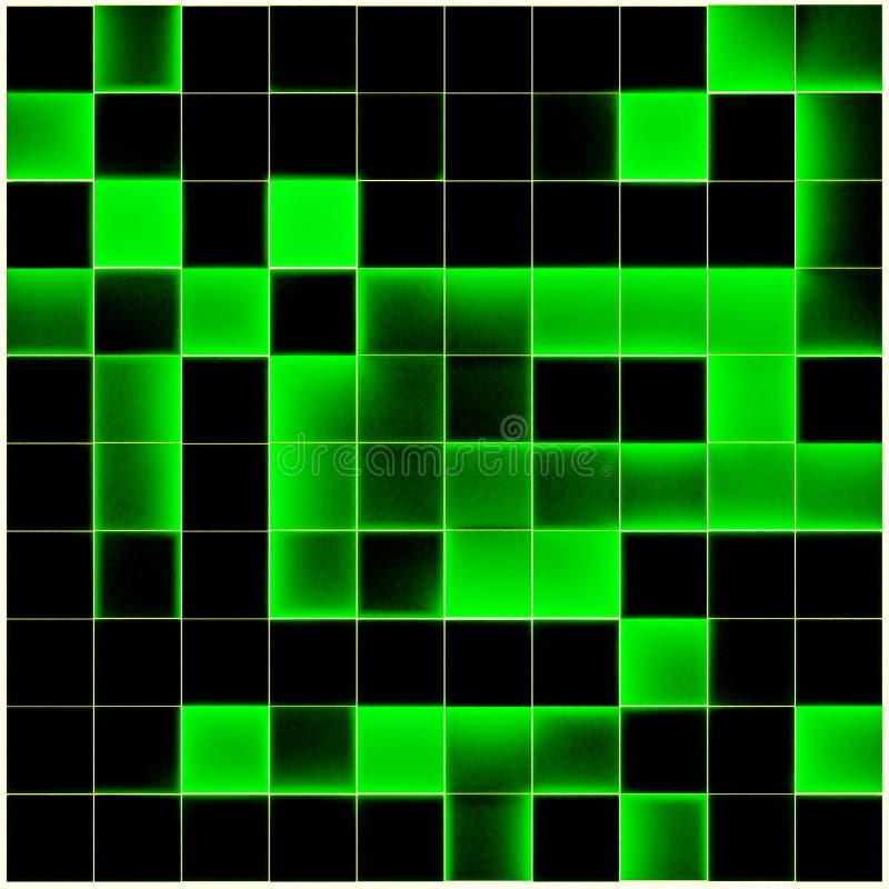 Glowing Neon Green and Black Square Blocks Abstract Background Stock ...