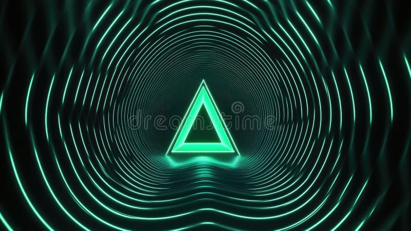 Glowing Neon Green Triangle with Radiating Circles on Dark Background ...
