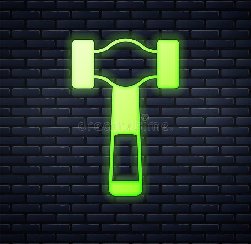 Glowing Neon Hammer Icon Isolated on Brick Wall Background. Tool for ...