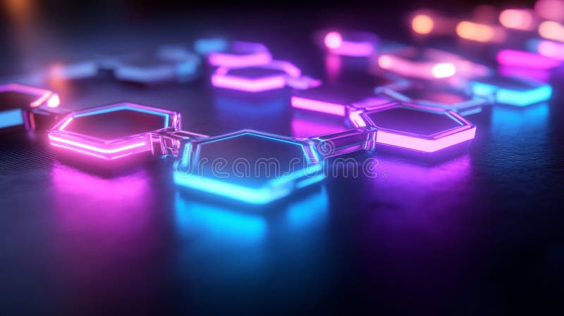 Glowing Neon Hexagon Pattern on Dark Background Stock Illustration ...
