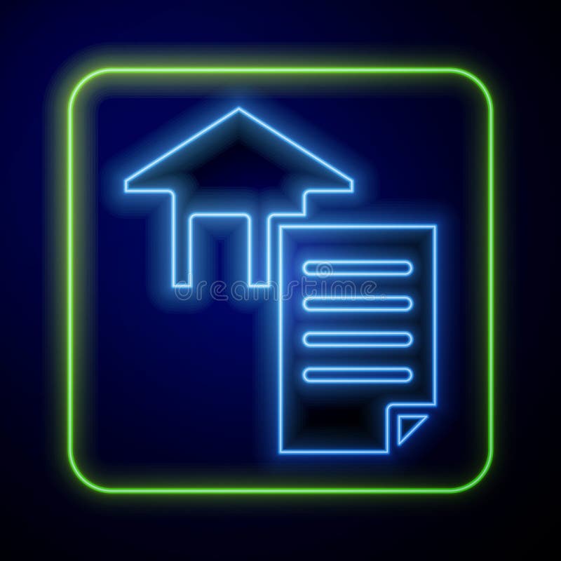 Glowing Neon House Contract Icon Isolated on Blue Background. Contract ...