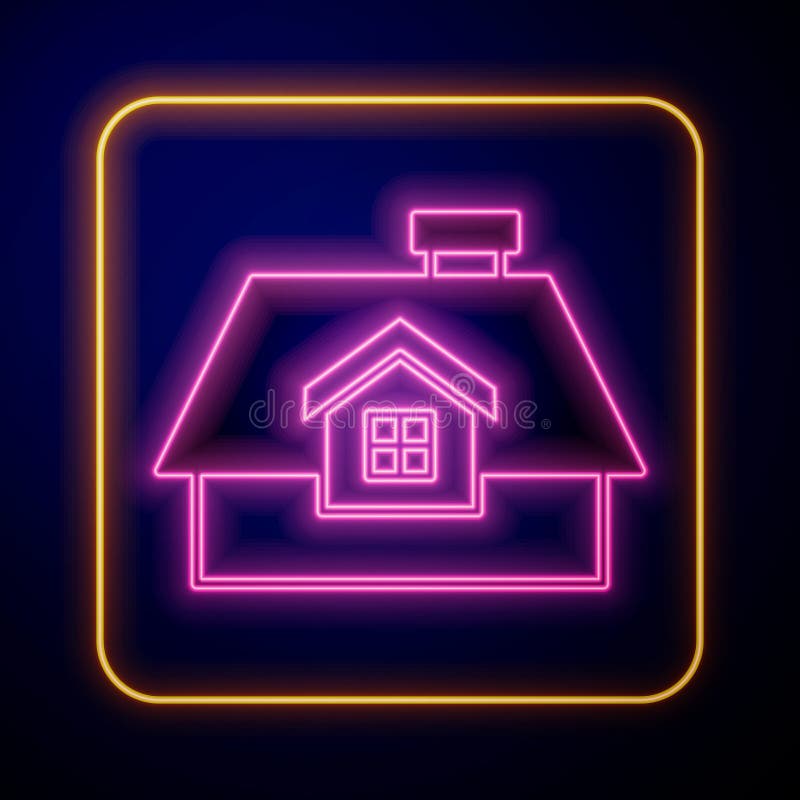 Glowing Neon House Icon Isolated on Black Background. Home Symbol Stock ...