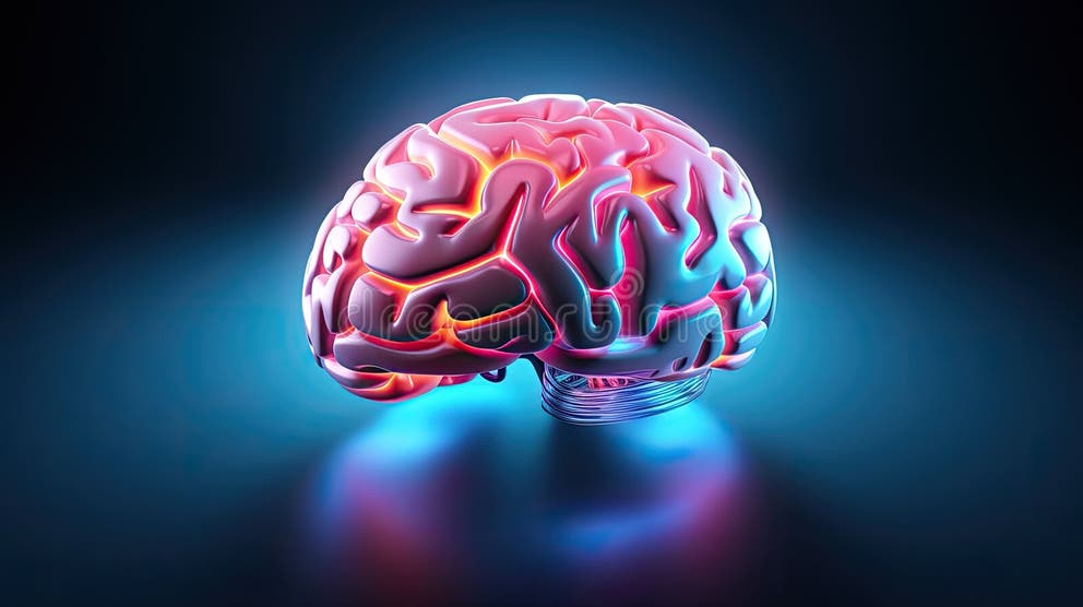 Glowing Neon Human Brain on Dark Blue Stock Image - Image of neon, glow ...