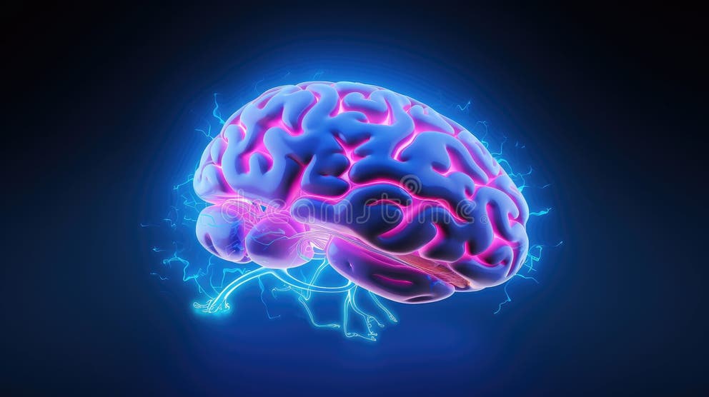 Glowing Neon Human Brain on Dark Blue Stock Image - Image of anatomy ...