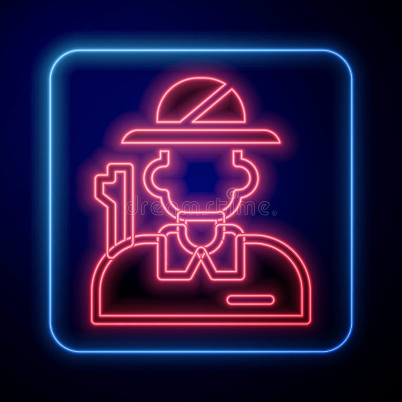Glowing Neon Hunter Icon Isolated on Blue Background. Vector Stock ...