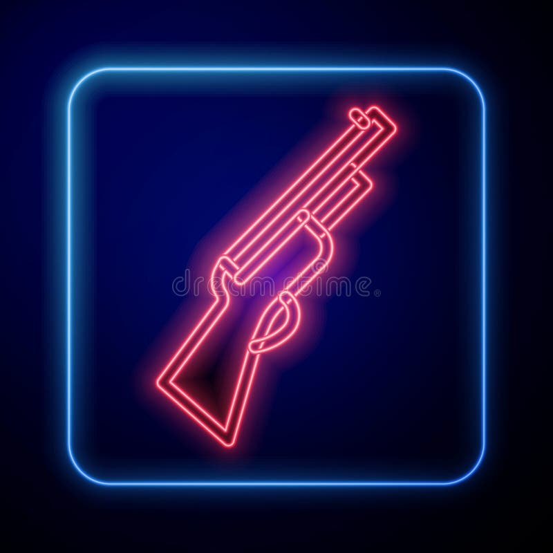 Glowing Neon Hunting Gun Icon Isolated on Blue Background. Hunting ... Glowing Neon Hunting Gun Icon Isolated on Blue Background. Hunting ...