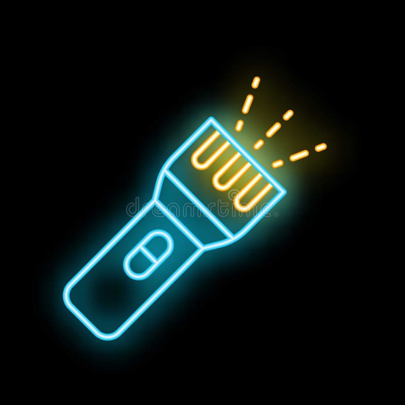 Glowing Neon Icon of Flashlight Emitting Light Beam Stock Illustration ...
