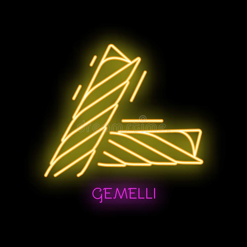 Glowing Neon Icon of Italian Pasta Gemeli on Black Background Stock ...