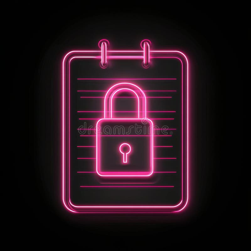 A Glowing Neon Icon of a Locked Notebook, Emblematic of Data Safety ...
