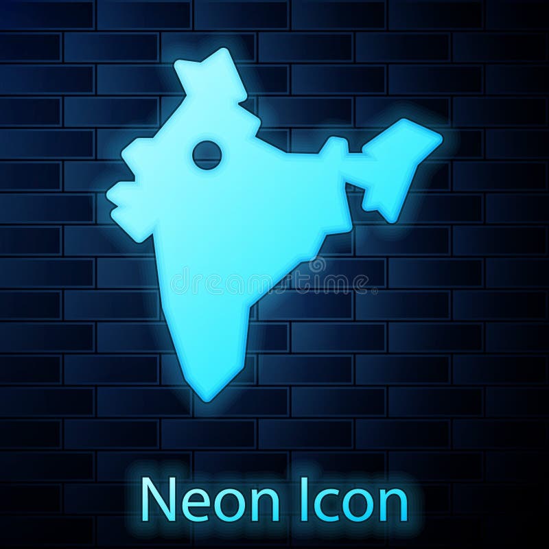 Glowing Neon India Map Icon Isolated on Brick Wall Background. Vector ...