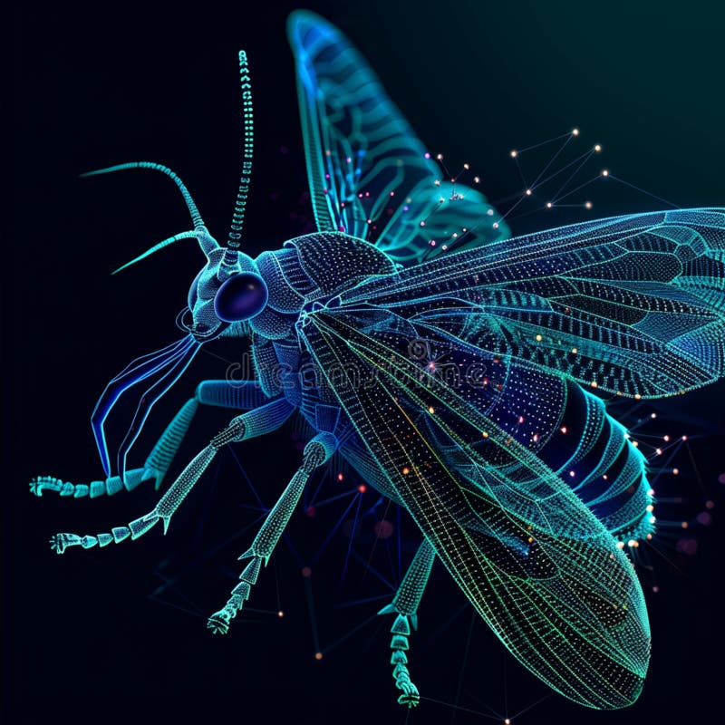 Glowing Neon Insect with Glitch Effect and Y2K Texture for Background ...