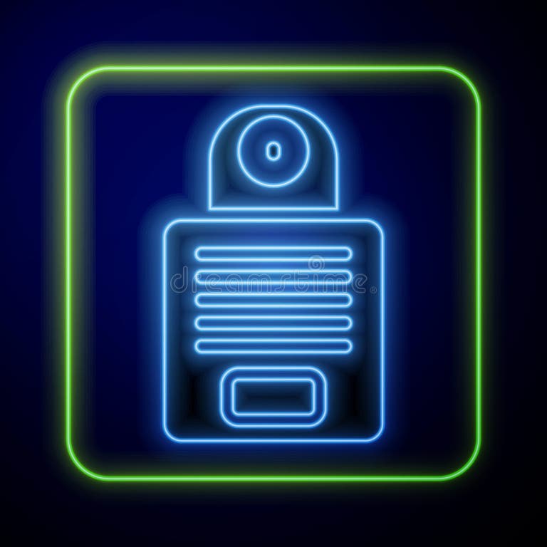 Glowing Neon Intercom Icon Isolated on Blue Background. Vector Stock ...