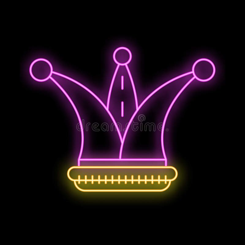 Glowing Neon Jester Hat with Bells on Black Background Stock ...