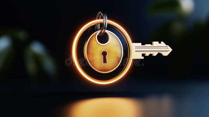 Glowing Neon Key Used To Unlock Digital Lock in Futuristic, High-tech ...