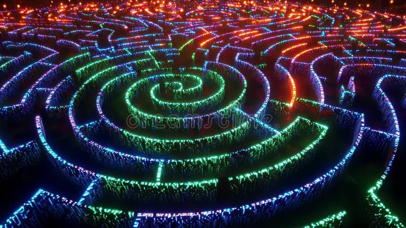 Glowing Neon Labyrinth Forming a Spiral Pattern in the Dark Stock Video ...