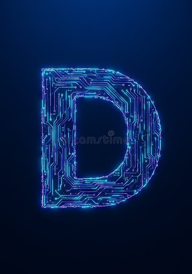 Glowing Neon Letter D Circuit Board Design Stock Illustration ...