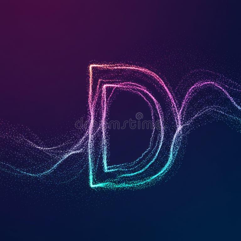 Glowing Neon Letter D Particle Effect Abstract Background Stock ...