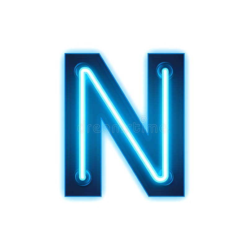 A Glowing Blue Neon Letter N with a Dark Blue Border Isolated on a ...