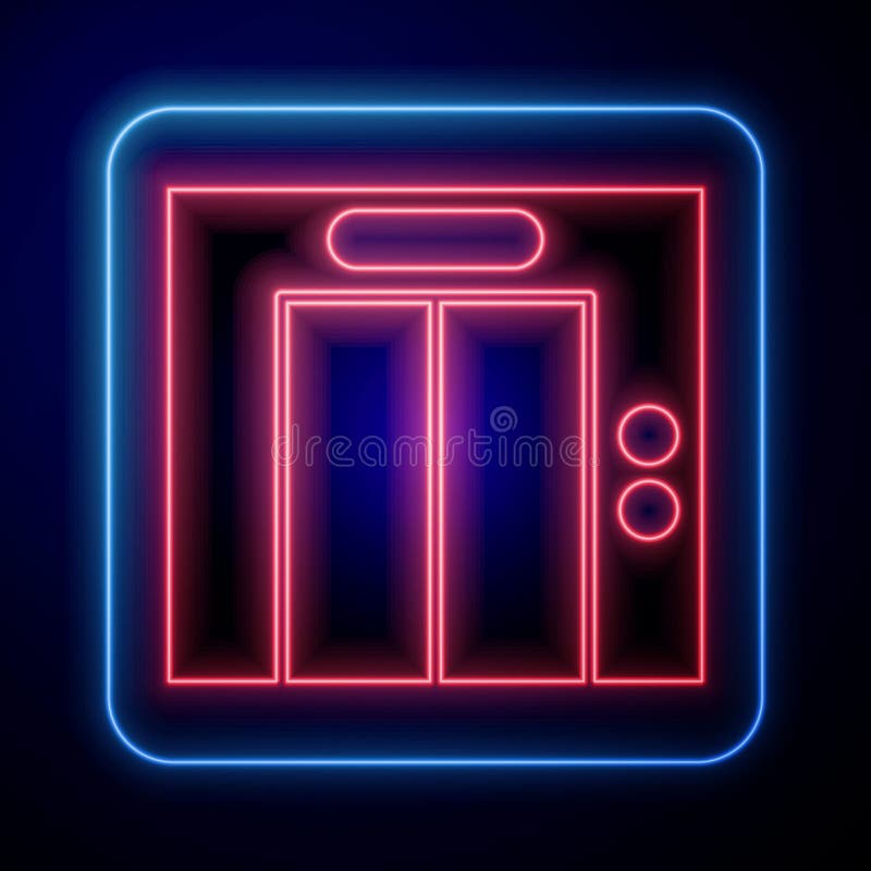 Glowing Neon Lift Icon Isolated on Blue Background. Elevator Symbol ...