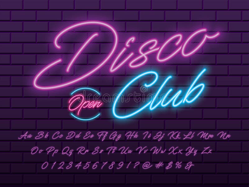 Neon light script font stock vector. Illustration of glow - 140964775