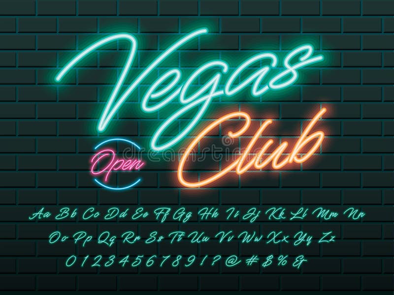 Neon light script font stock vector. Illustration of glow - 140964775