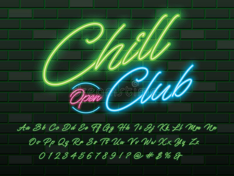 Neon light script font stock vector. Illustration of glow - 140964775