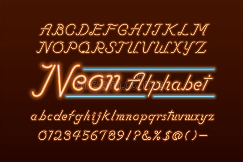 Neon light script font stock vector. Illustration of glow - 140964775