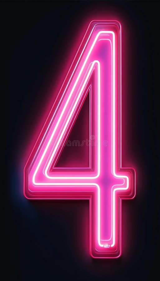 Glowing Neon Light Number 4 on Dark Background, Illuminated, Digit Four ...