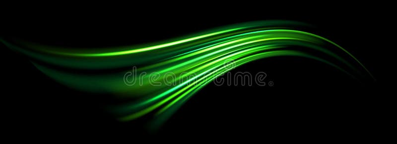 Glowing Neon Light Trail Element. Bright Green Speed Line Wave. Magic ...