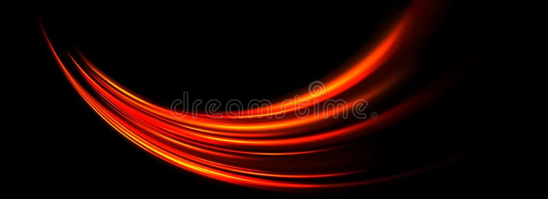 Glowing Neon Light Trail Element. Bright Red Orange Speed Line Wave ...