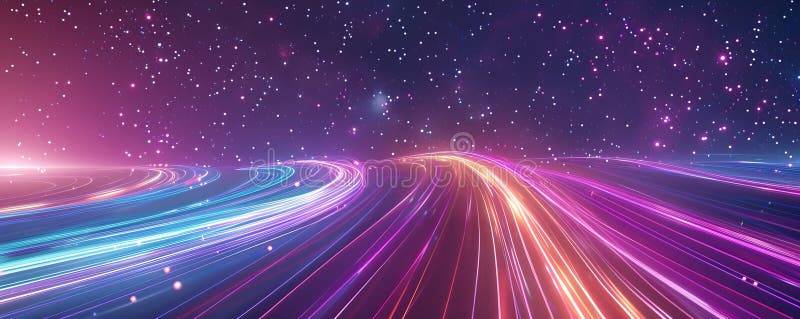 Glowing Neon Light Trails on a Starry Night Sky Stock Image - Image of ...