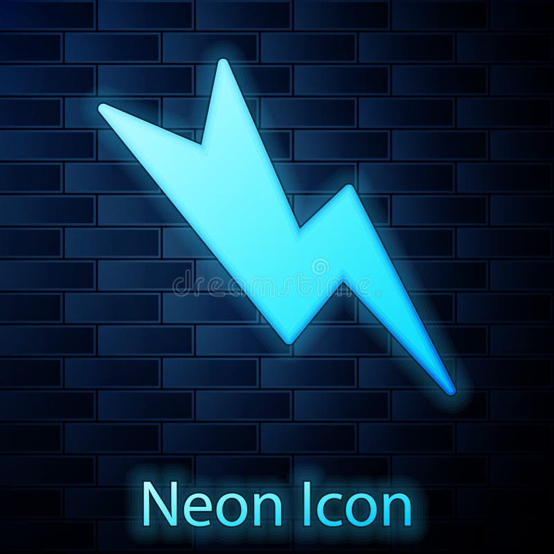Glowing Neon Lightning Bolt Icon Isolated on Brick Wall Background ...