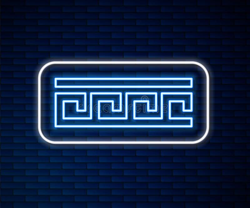 Glowing Neon Line Ancient Greek Pattern Icon Isolated on Brick Wall ...