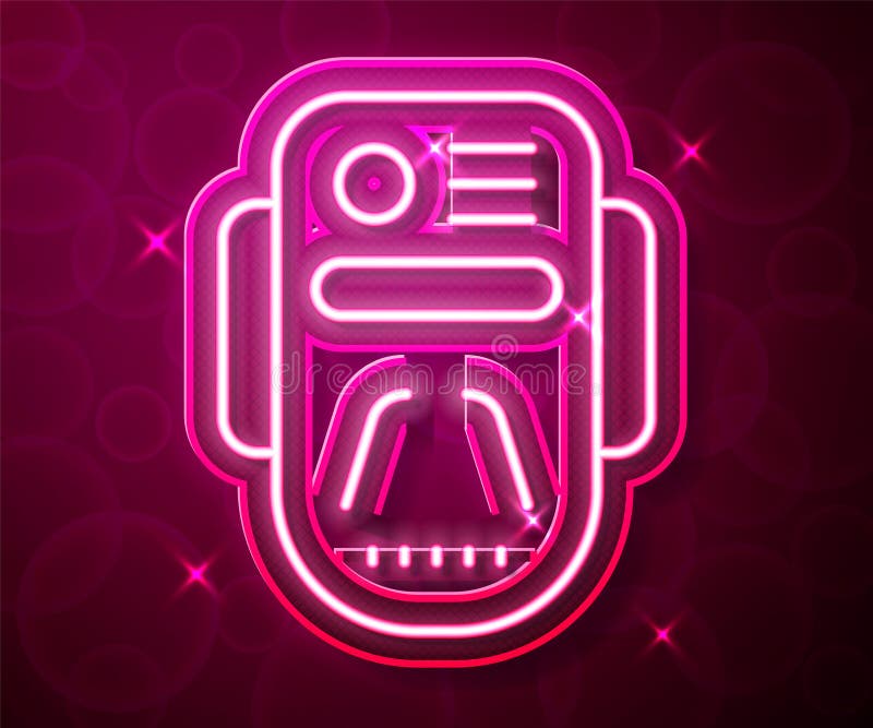 Glowing Neon Line Artificial Intelligence Robot Icon Isolated on Red ...