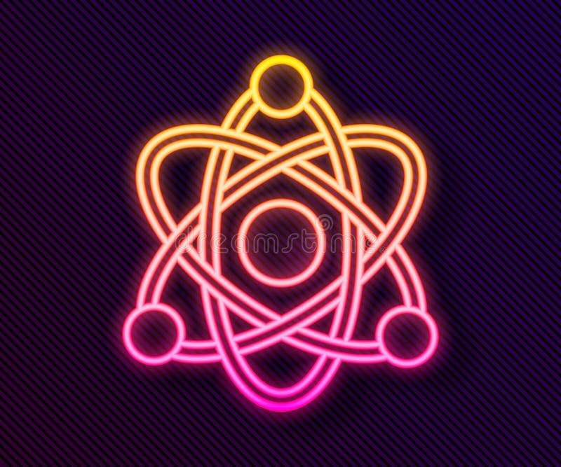 Glowing Neon Line Atom Icon Isolated on Black Background. Symbol of ...