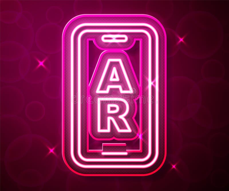 Glowing Neon Line Augmented Reality AR Icon Isolated on Red Background ...