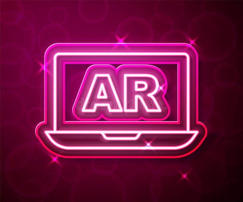Glowing Neon Line Augmented Reality AR Icon Isolated on Red Background ...