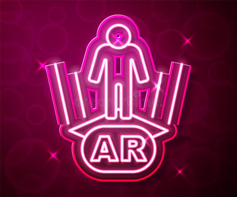 Glowing Neon Line Augmented Reality AR Icon Isolated on Red Background ...