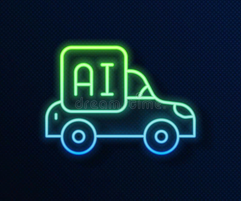 Glowing Neon Line Autonomous Artificial Intelligence Smart Car Icon ...